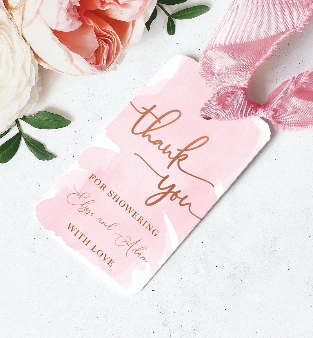 Rose Gold Pink Thank You Favor Tag Template - Bridal Shower Favor Tag ...