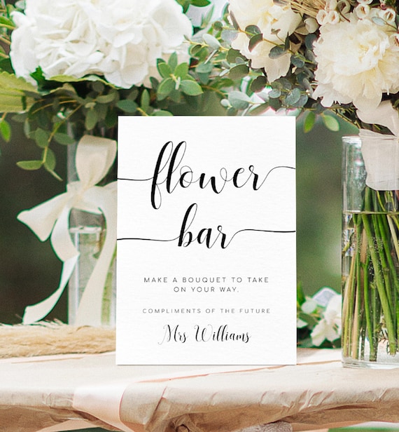 Editable Flower Bar Sign Printable Minimalist Bridal Shower - Etsy