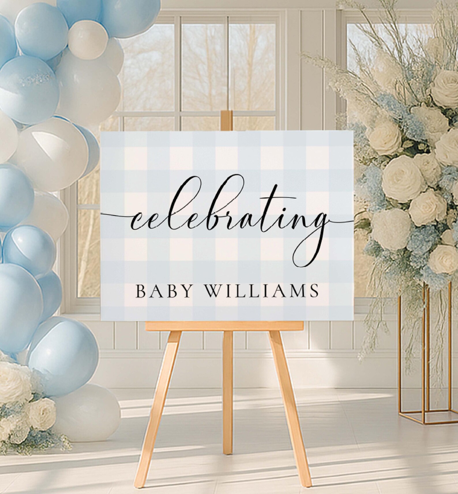 Celebrating Welcome Sign Printable Template, Blue Gingham, Boy Baby ...