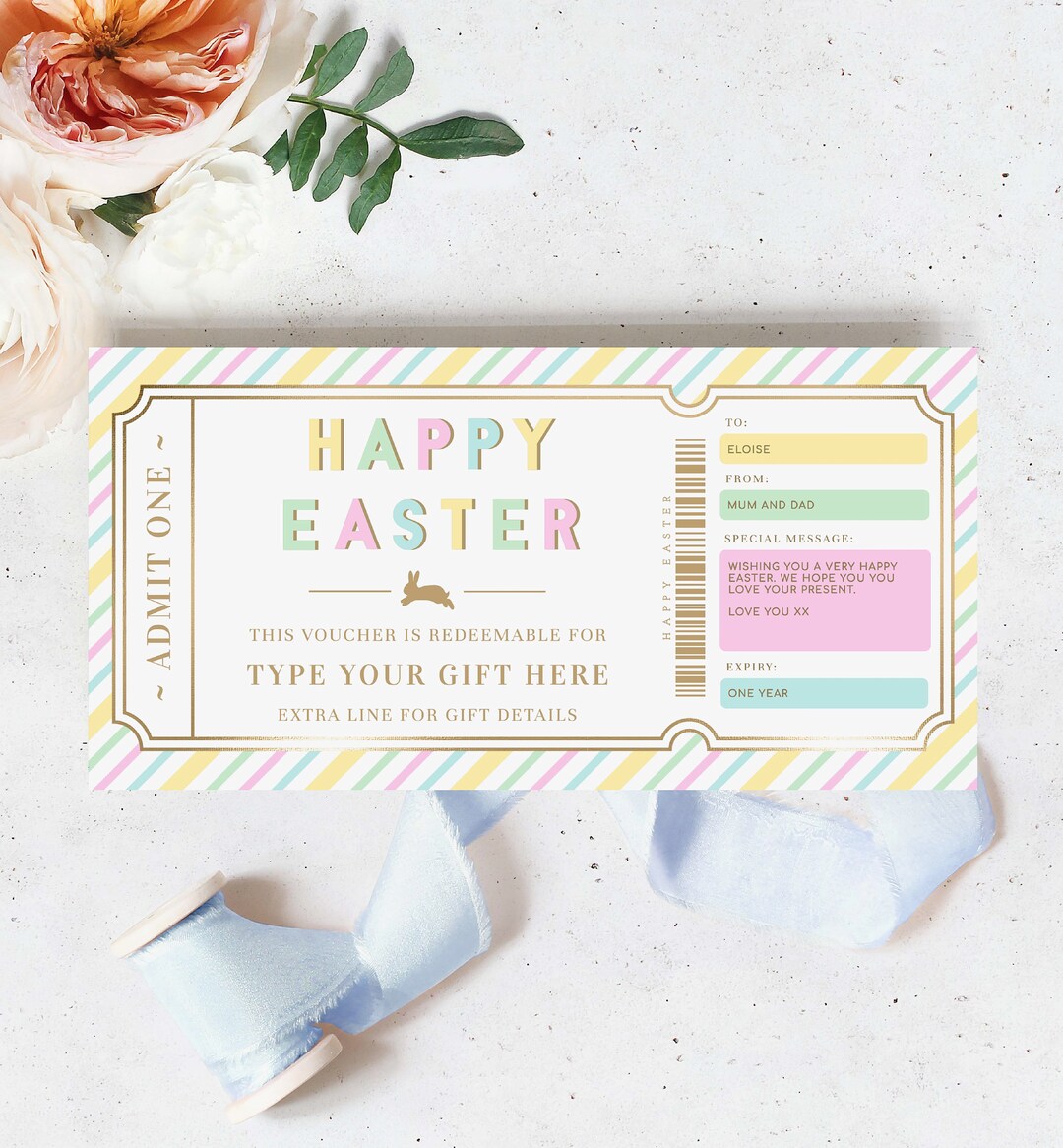 Easter Gift Voucher Template, Fully Custom Printable Gift Certificate ...