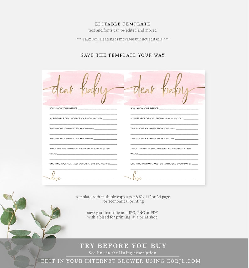 Pink Baby Shower Dear Baby Game Wishes To Baby Couples | Etsy