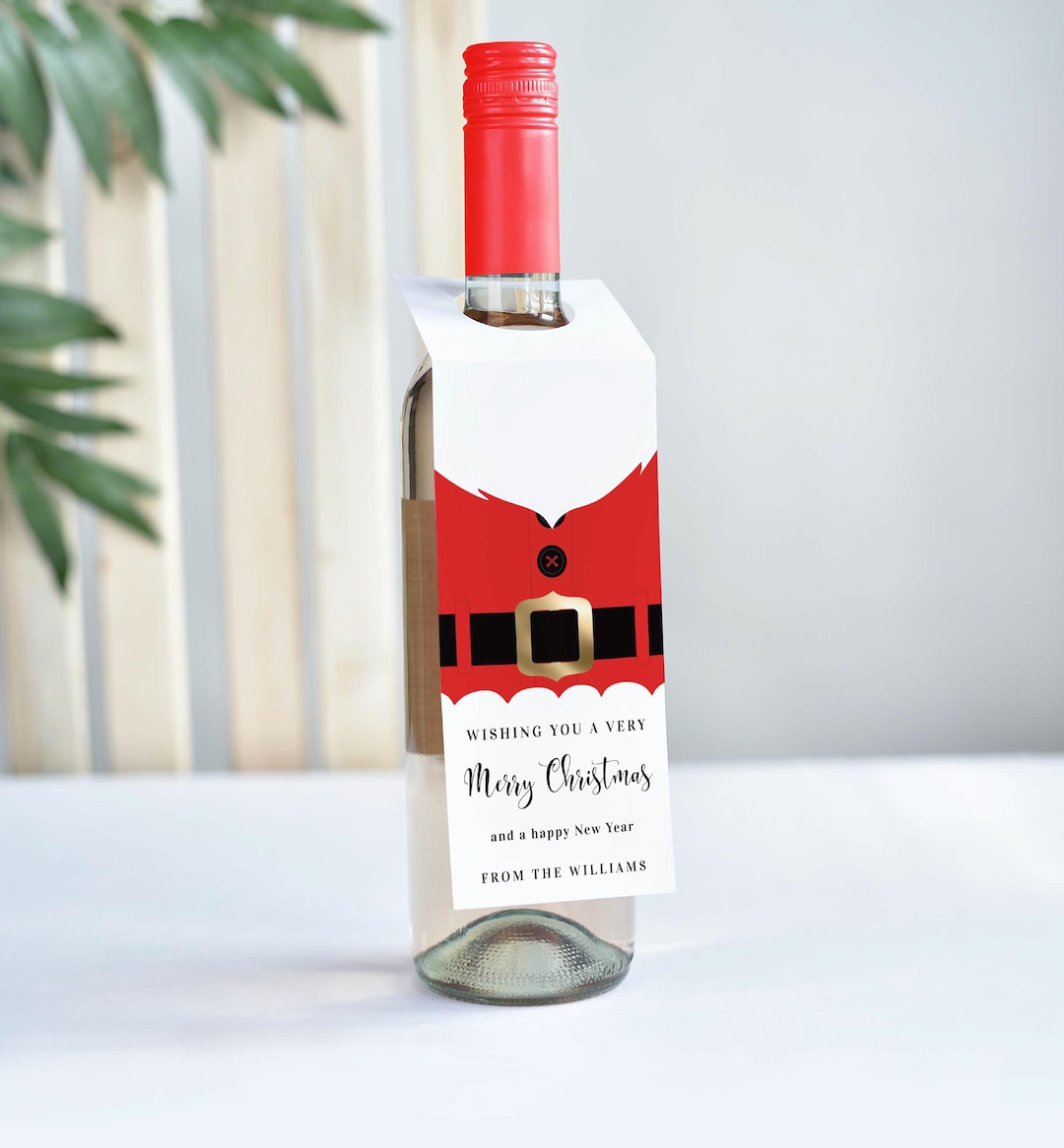 Printable Christmas Wine Bottle Tag, Santa Wine Bottle Bib, Holiday ...