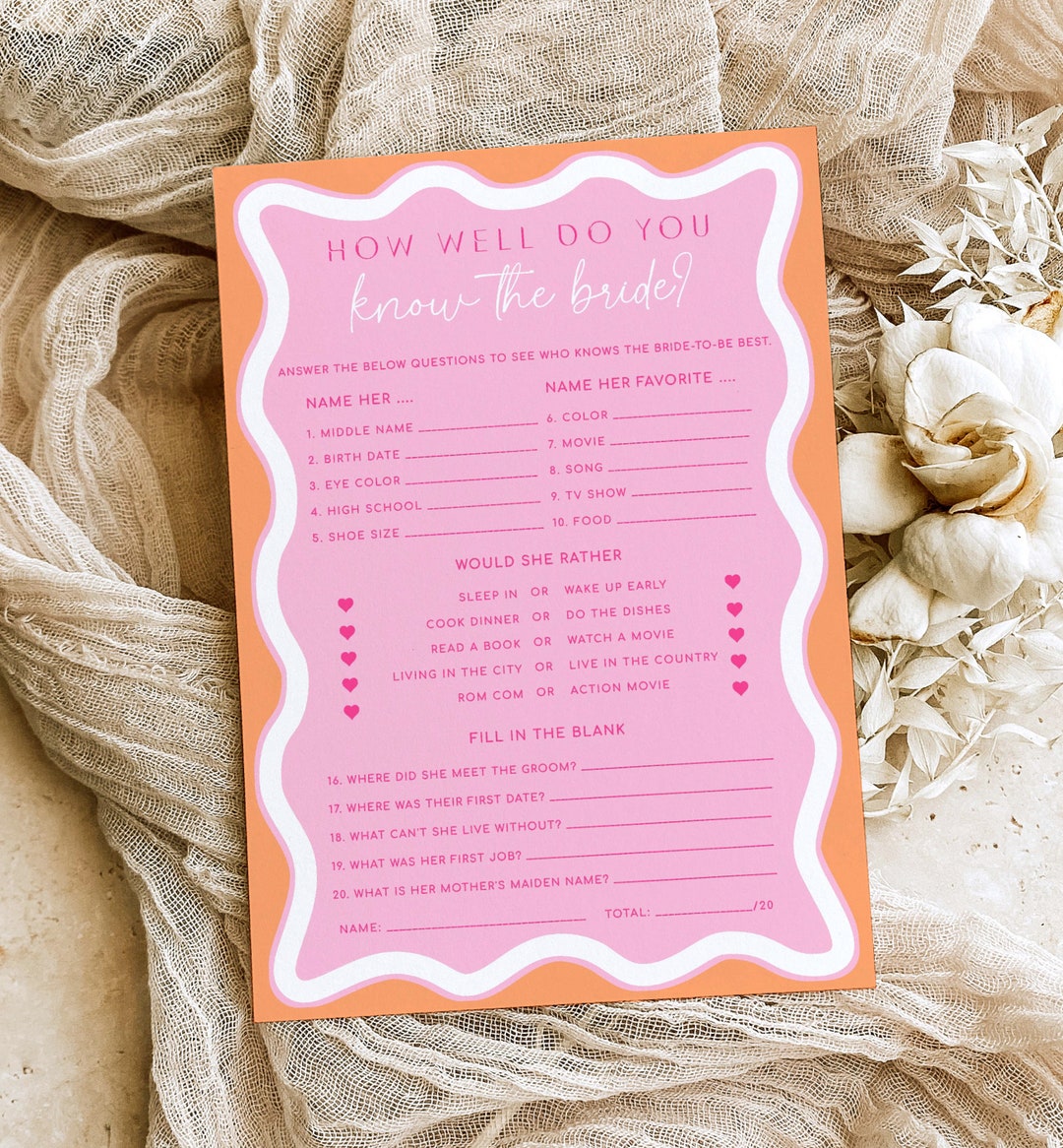 How Well Do You Know the Bride Game, Printable Bridal Shower Trivia ...