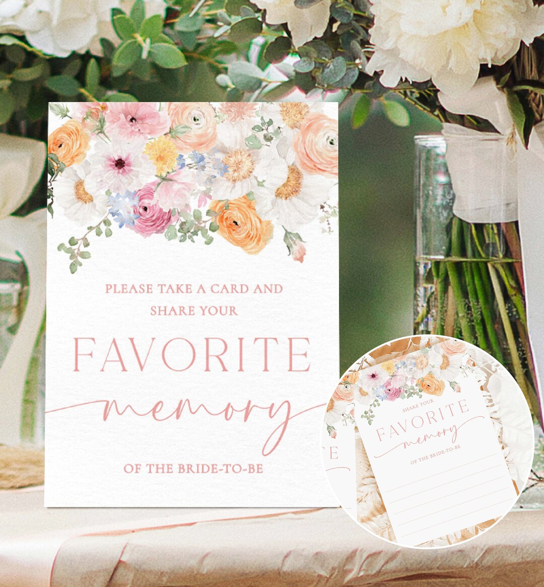 Printable Favorite Memory Game Sign and Card Template, Bridal Shower ...