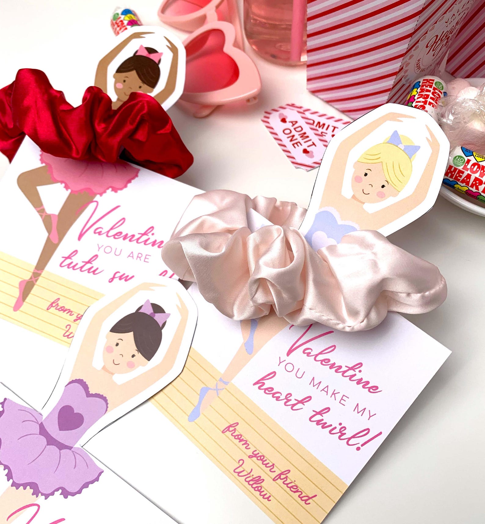 Printable Valentine's Day Scrunchie Tag Template, Ballerina Valentine's ...