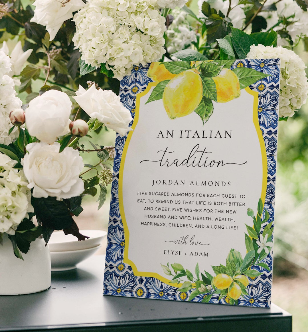 An Italian Tradition Sign, Printable Jordan Almonds Sign, Positano Blue ...