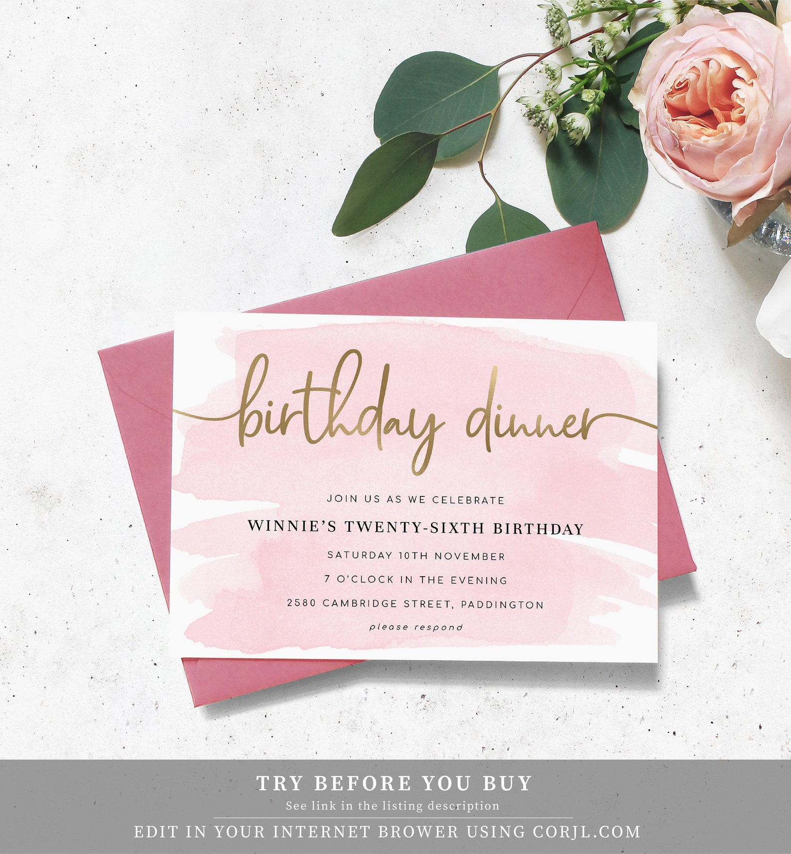 Birthday Dinner Party Invitation Printable Editable Birthday - Etsy