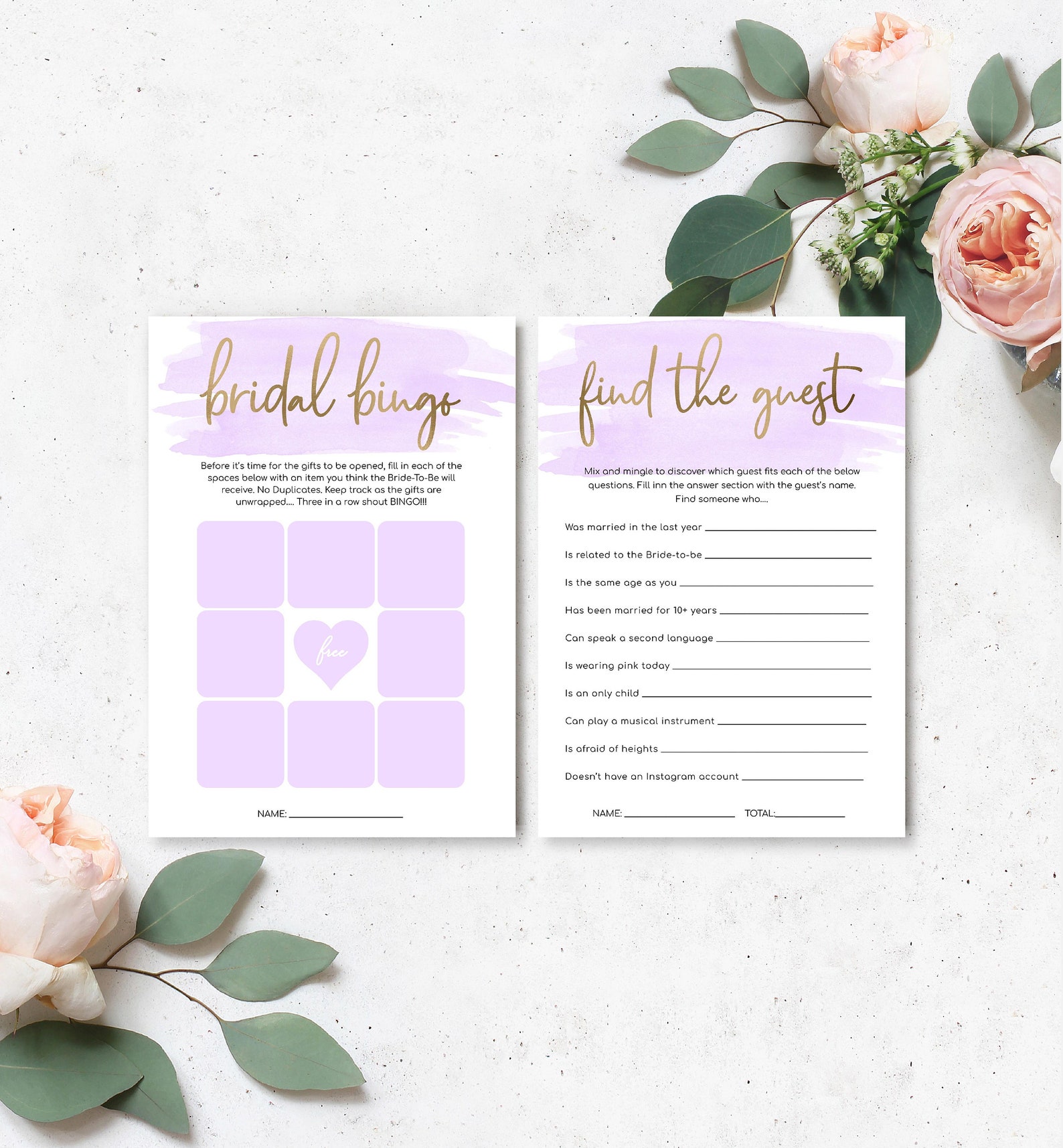 Purple Watercolour Bridal Shower Games Bundle Pack - Hen's Party Games ...