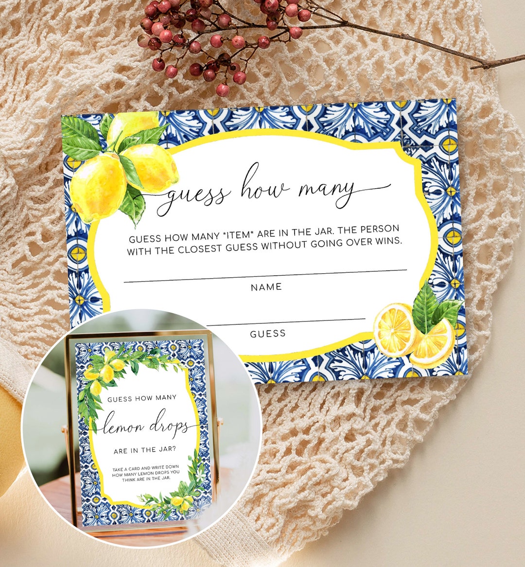 Guess How Many Lemon Drops Game Card and Sign Bundle, Positano Blue ...