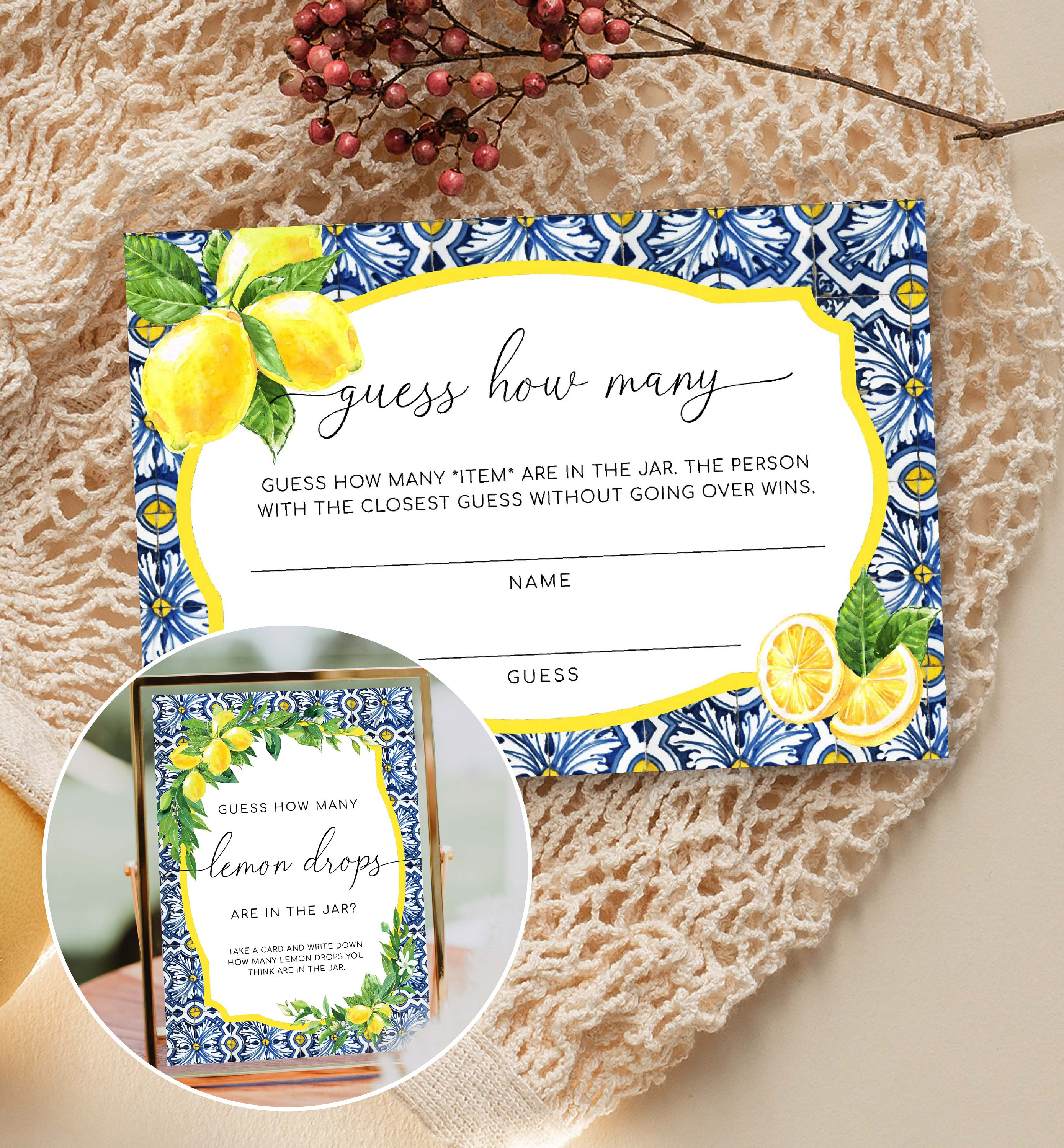 Guess How Many Lemon Drops Game Card and Sign Bundle, Positano Blue ...