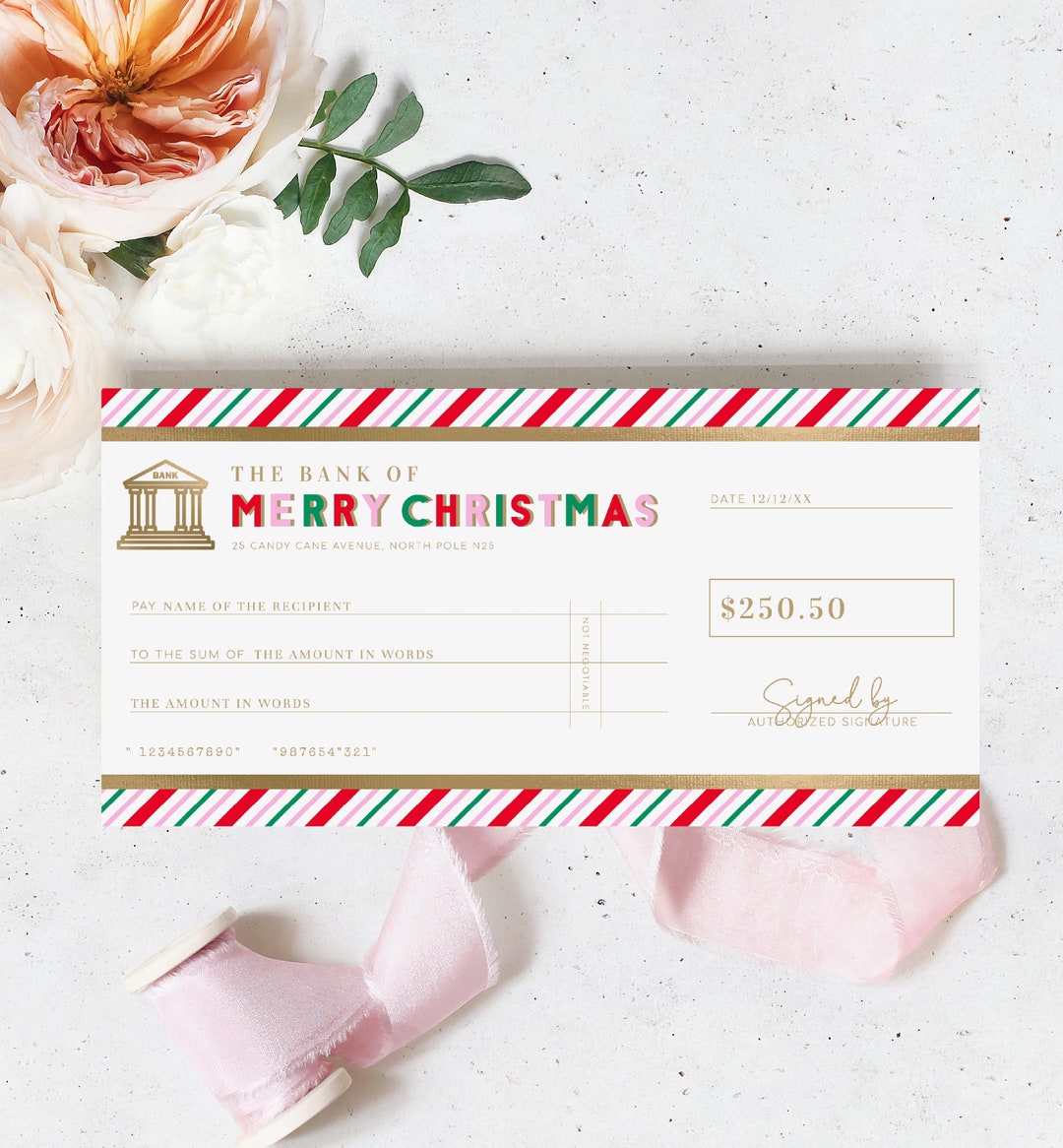Christmas Cheque Template, Fake Bank Cheque Gift Voucher, Custom ...
