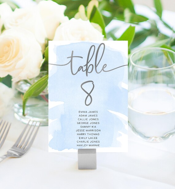 Editable Table Numbers Blue Watercolour Silver Foil 1 22 - Etsy