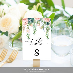 Printable Table Numbers Template, Floral Table Number, Greenery Floral ...