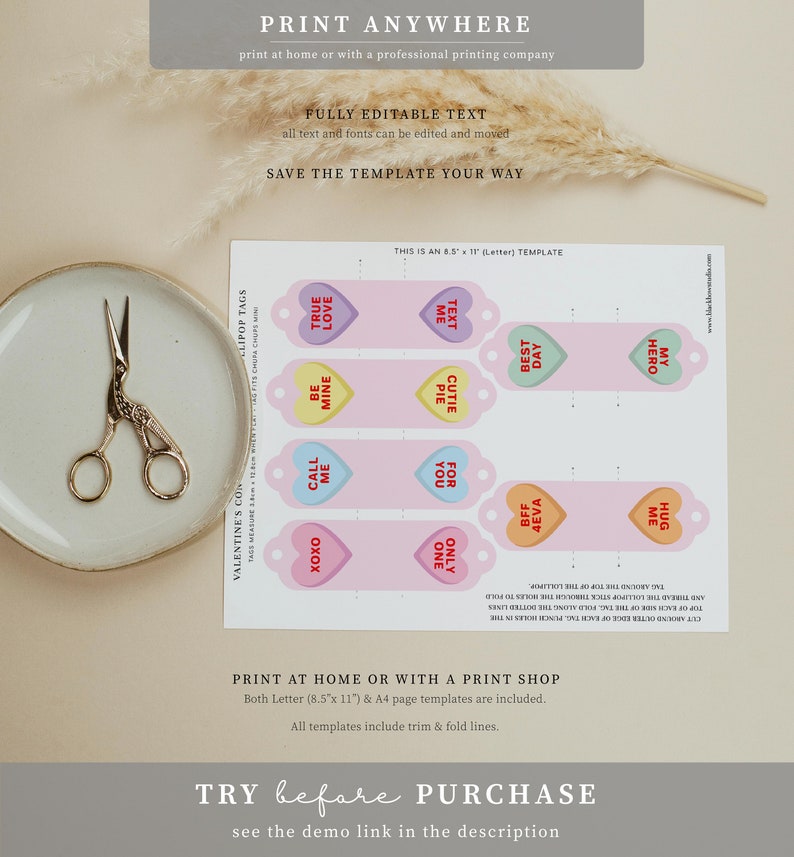 Printable Valentine's Day Lollipop Tags Template - Etsy