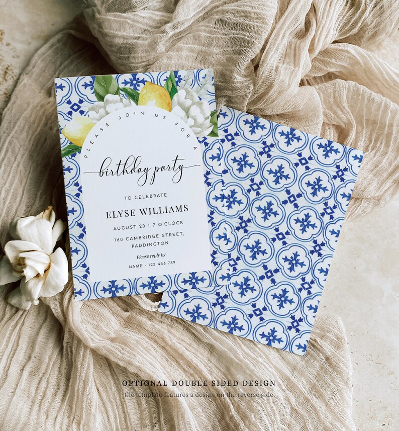 Printable Birthday Party Mediterranean Blue Tile Arch Invitation ...