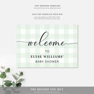 Mint Green Gingham Welcome Sign - Gender Neutral Baby Shower Pale Green ...
