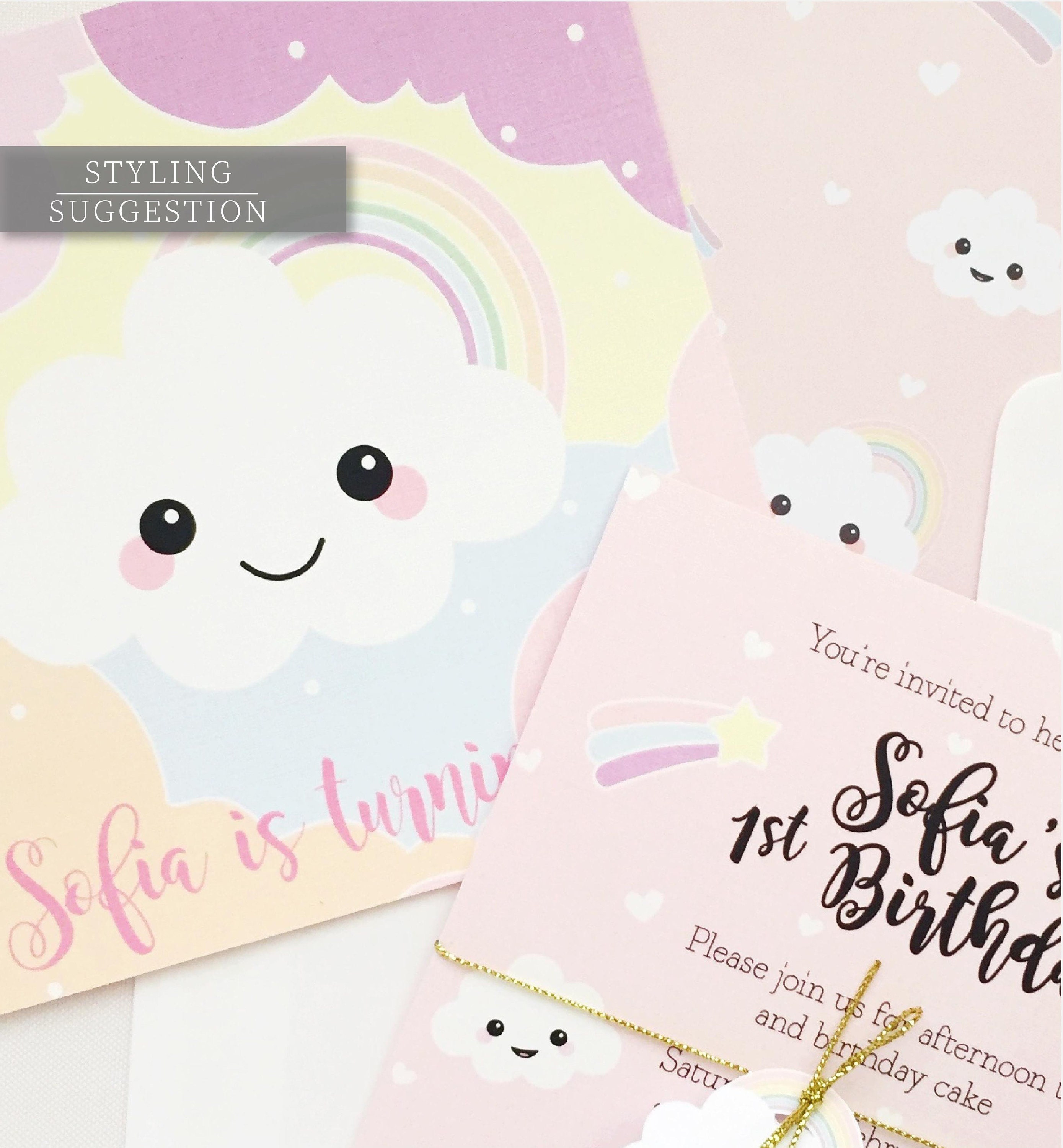 Printable Birthday Cloud Rainbow Invitation Editable Girls - Etsy Australia