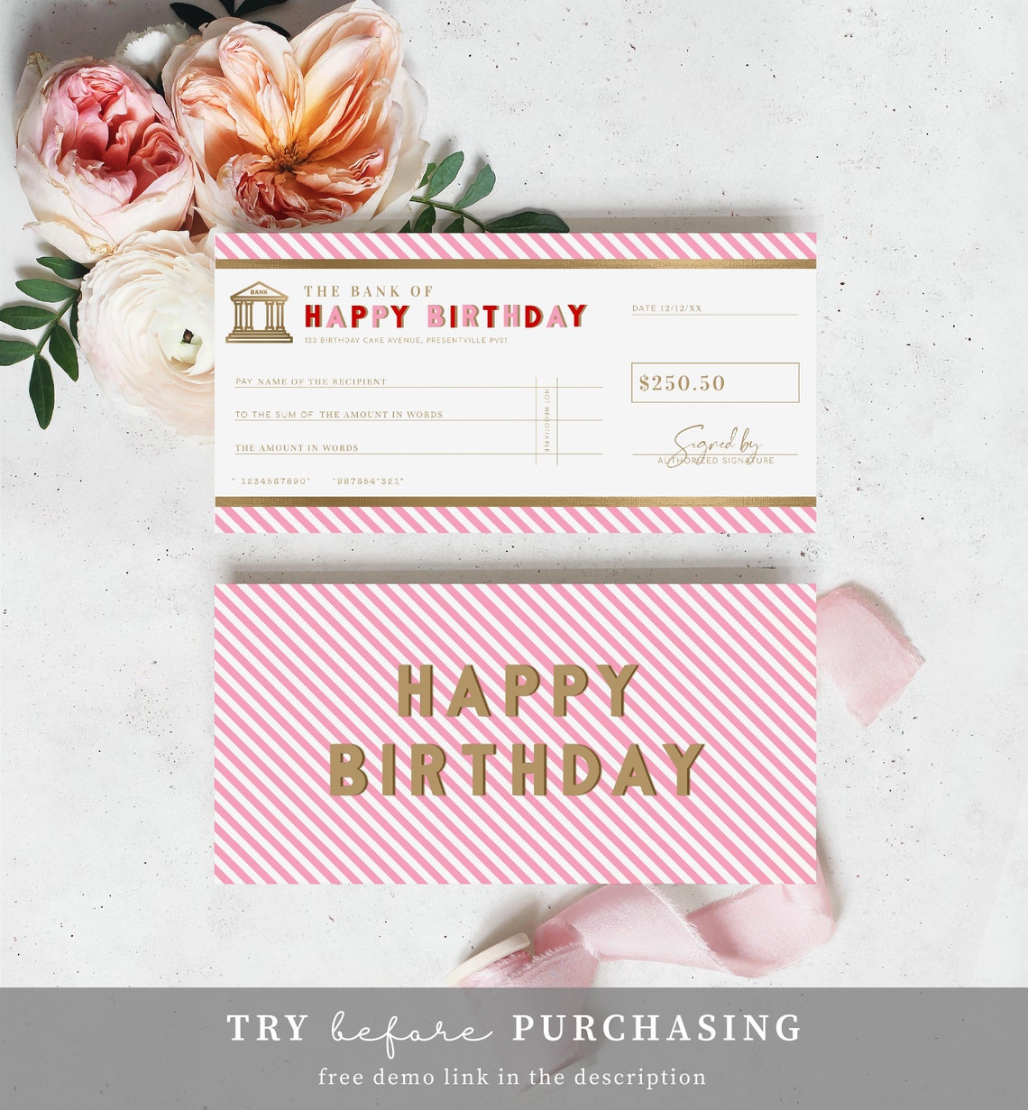 Printable Birthday Check Gift Voucher, Custom Fake Bank Cheque (digital ...