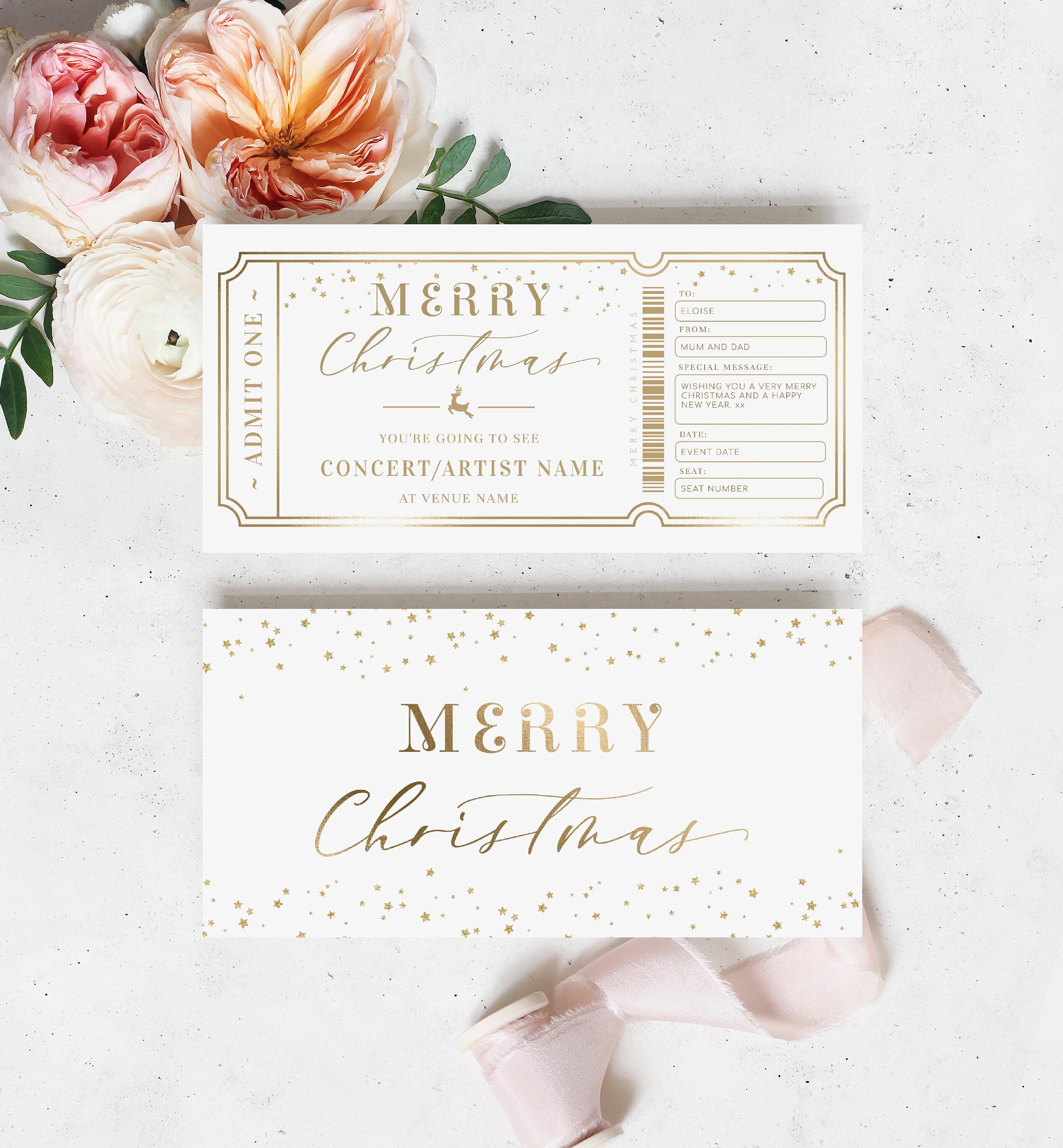 Custom Christmas Concert Ticket Gift Certificate Template (digital ...