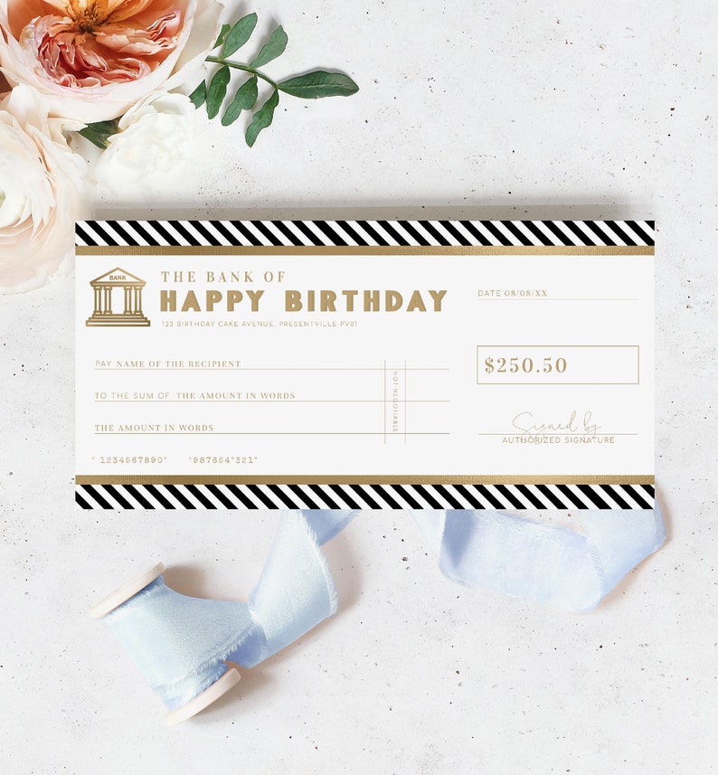 Birthday Cheque Template Fake Bank Cheque Gift Voucher - Etsy Australia