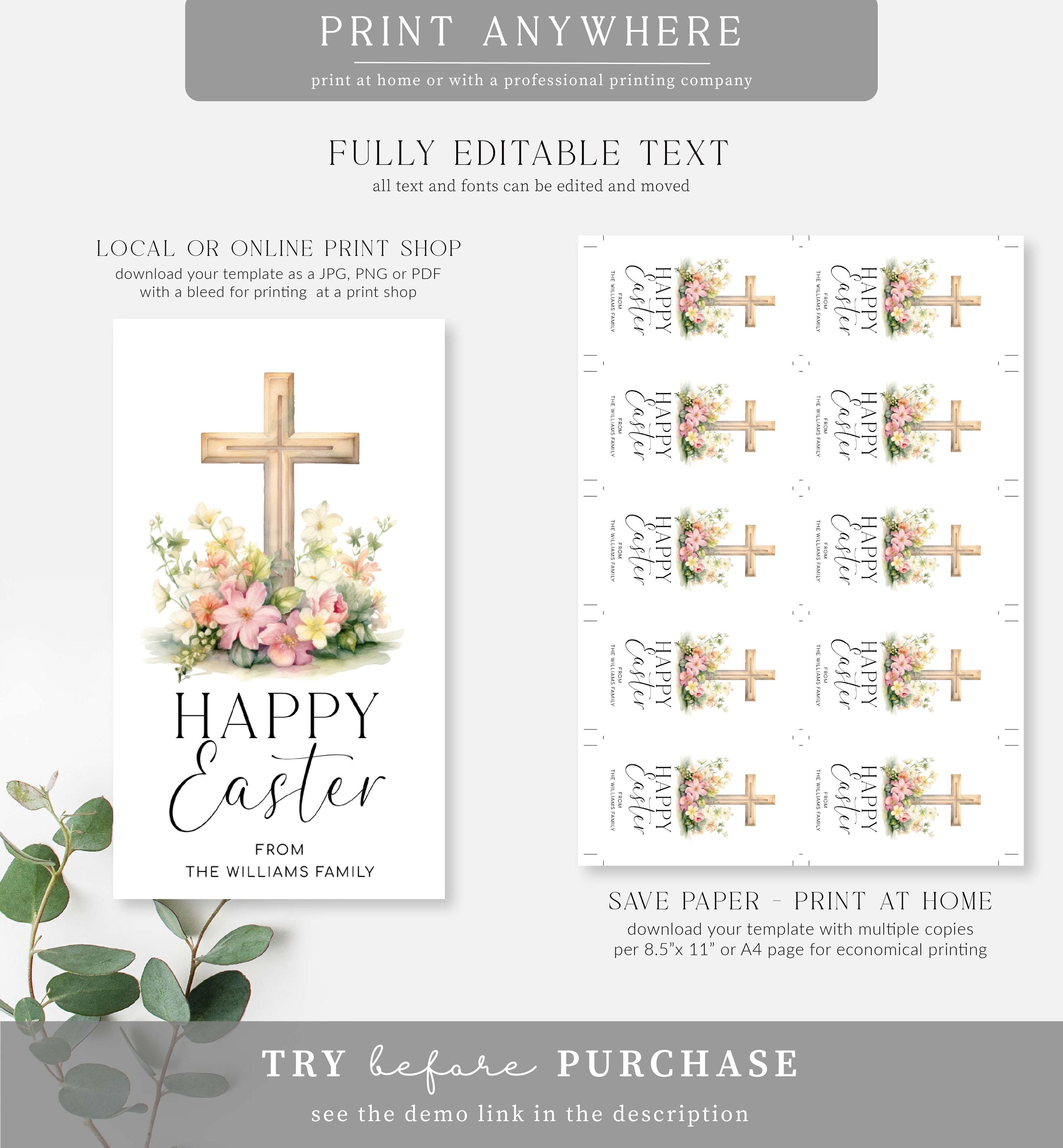Easter Cross Gift Tag Template, Printable Happy Easter Gift Tag ...