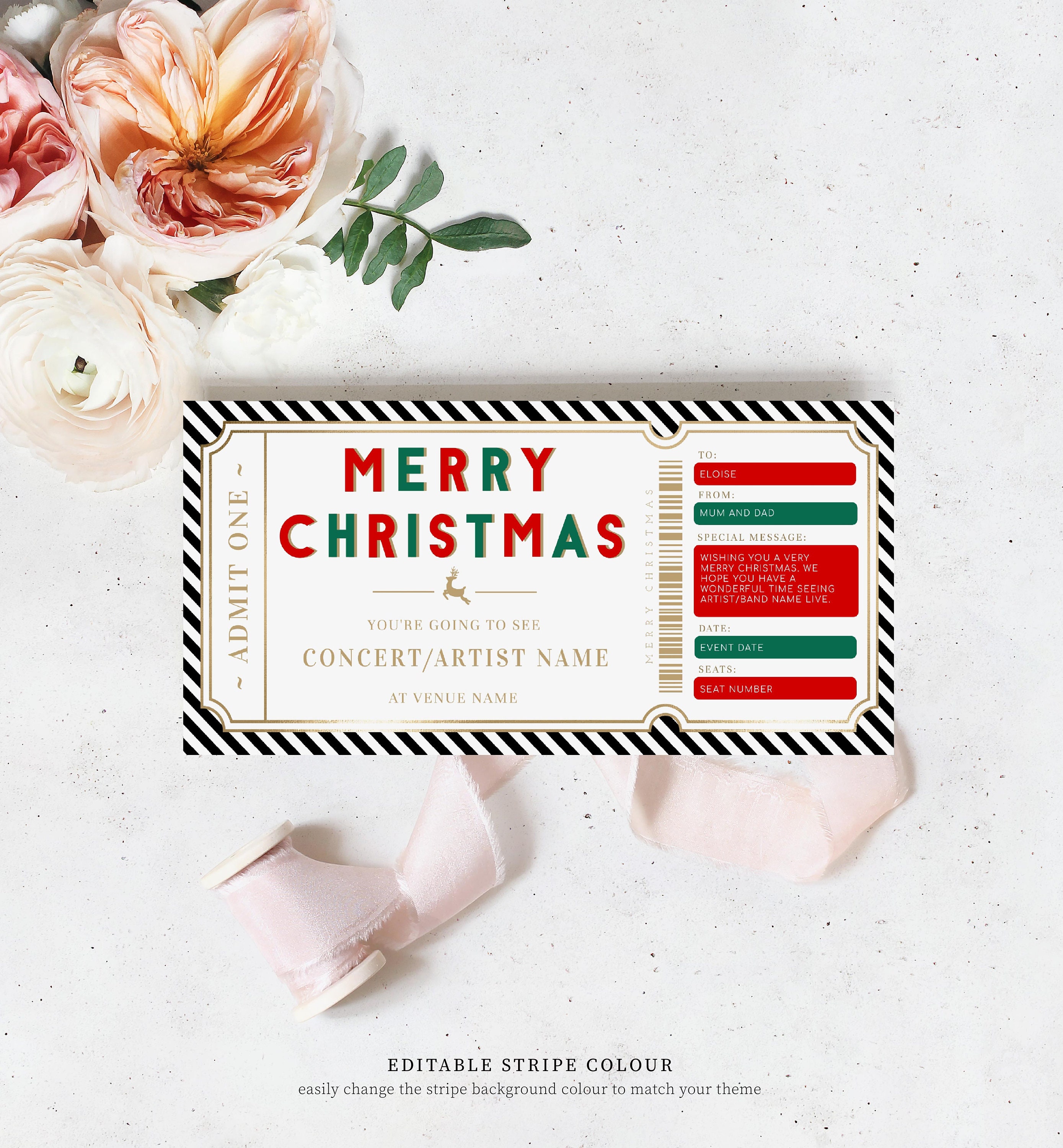 Christmas Concert Ticket Gift Voucher Template, Fully Custom Printable ...