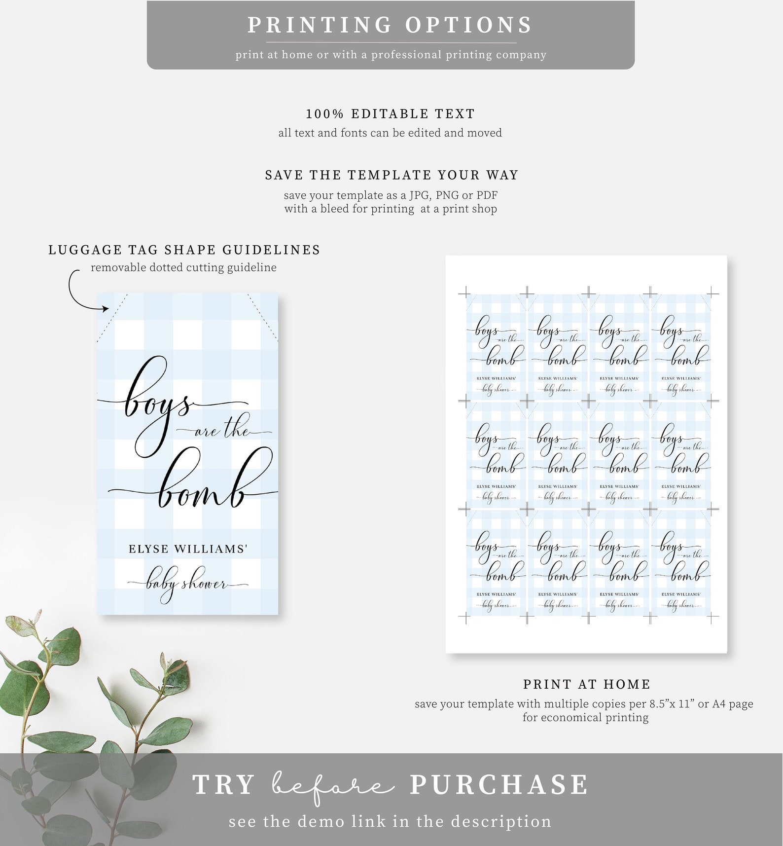 Boys Are the Bomb Favor Tag Template - Editable Boy Baby Shower Bath ...