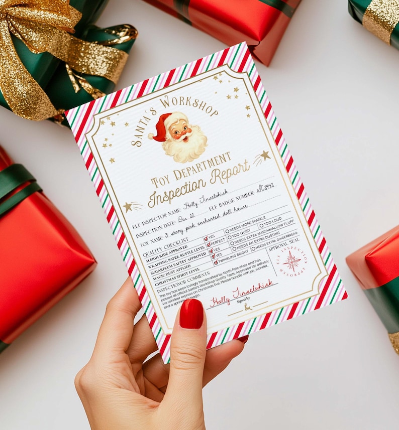Printable Santa’s Workshop Toy Inspection Report, Christmas Gift Tag ...
