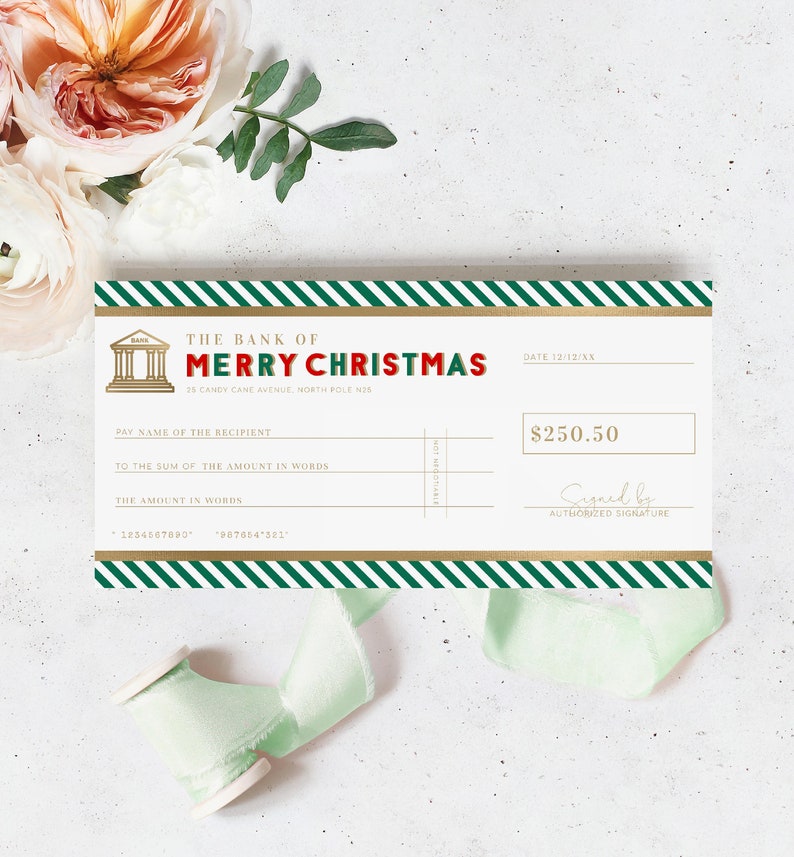 Christmas Cheque Template Fake Bank Cheque Gift Voucher - Etsy Australia