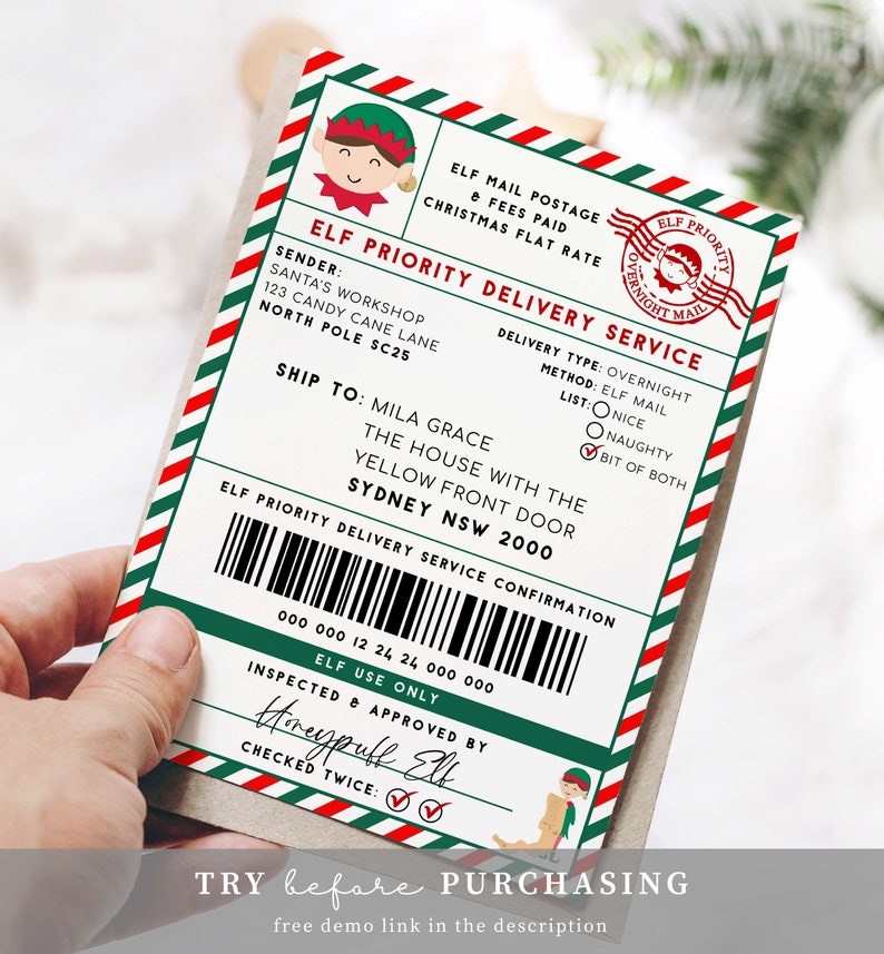 Printable Elf Mail Shipping Label Sticker, Santa Gift Tag (digital ...