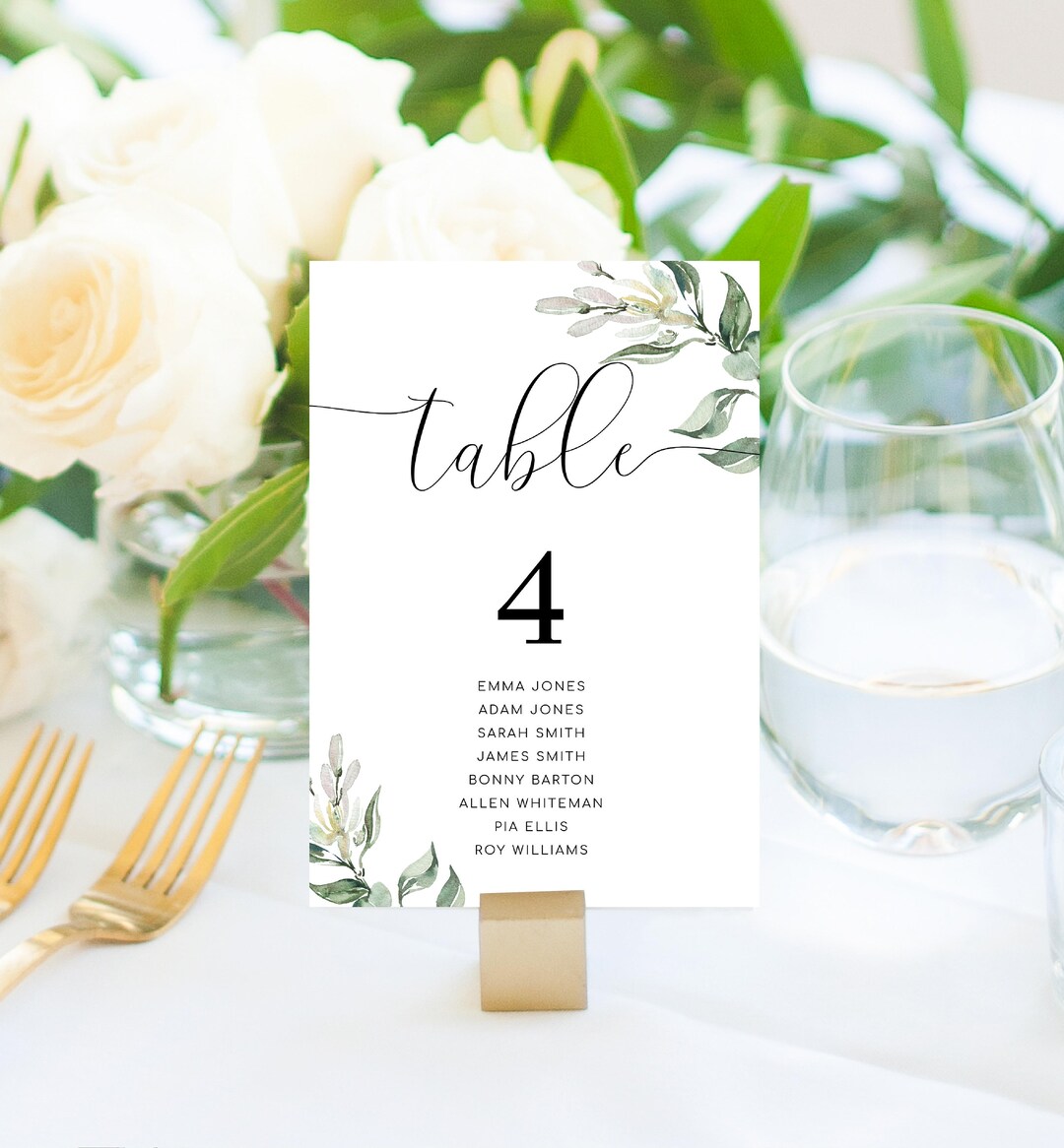 Printable Greenery Wedding Table Numbers With Guest Names - Editable ...