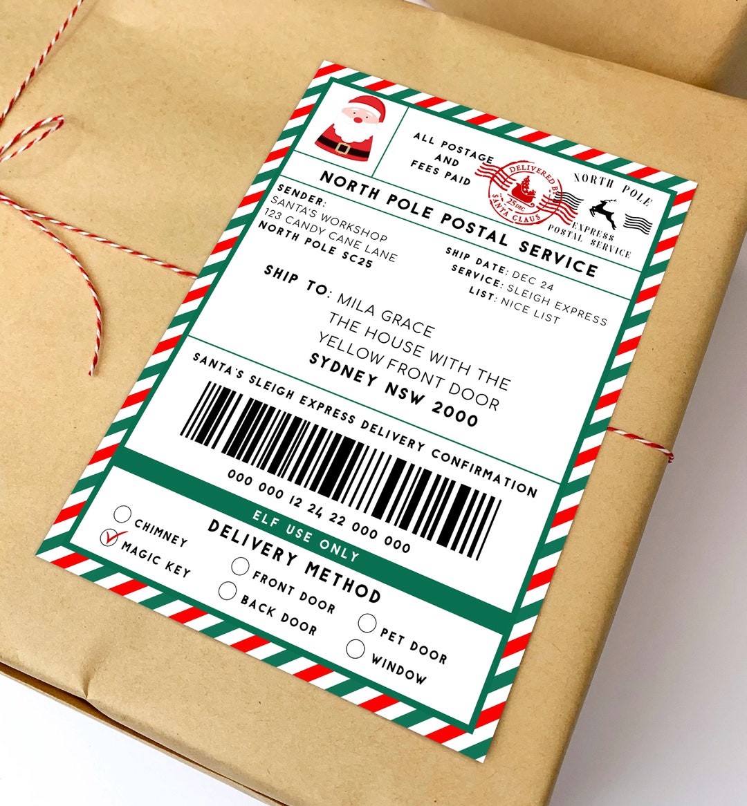 Printable Santa Mail North Pole Shipping Label Sticker, Christmas ...