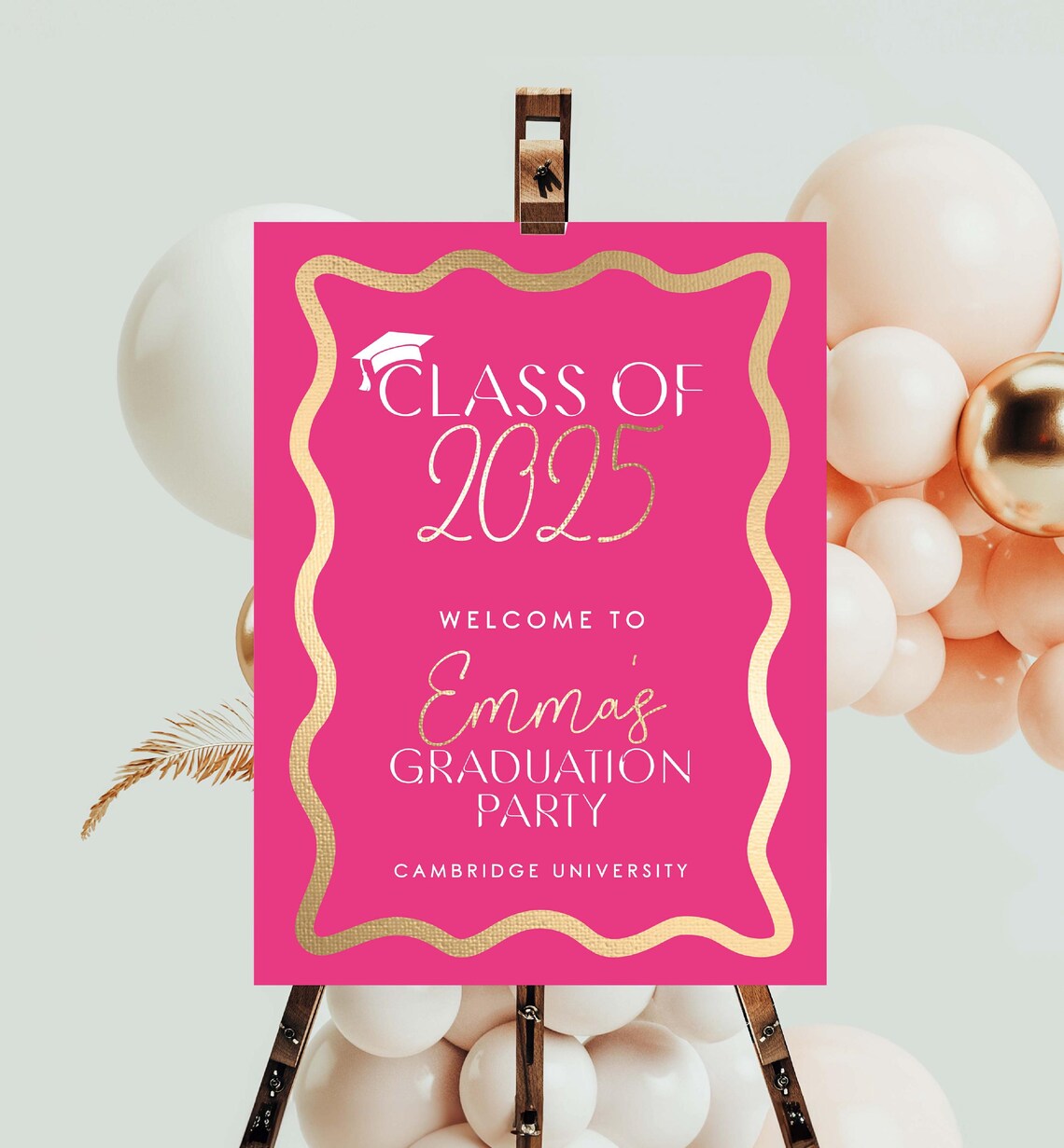 Hot Pink Gold Graduation Welcome Sign, Class of 2025 (printable), Wave ...