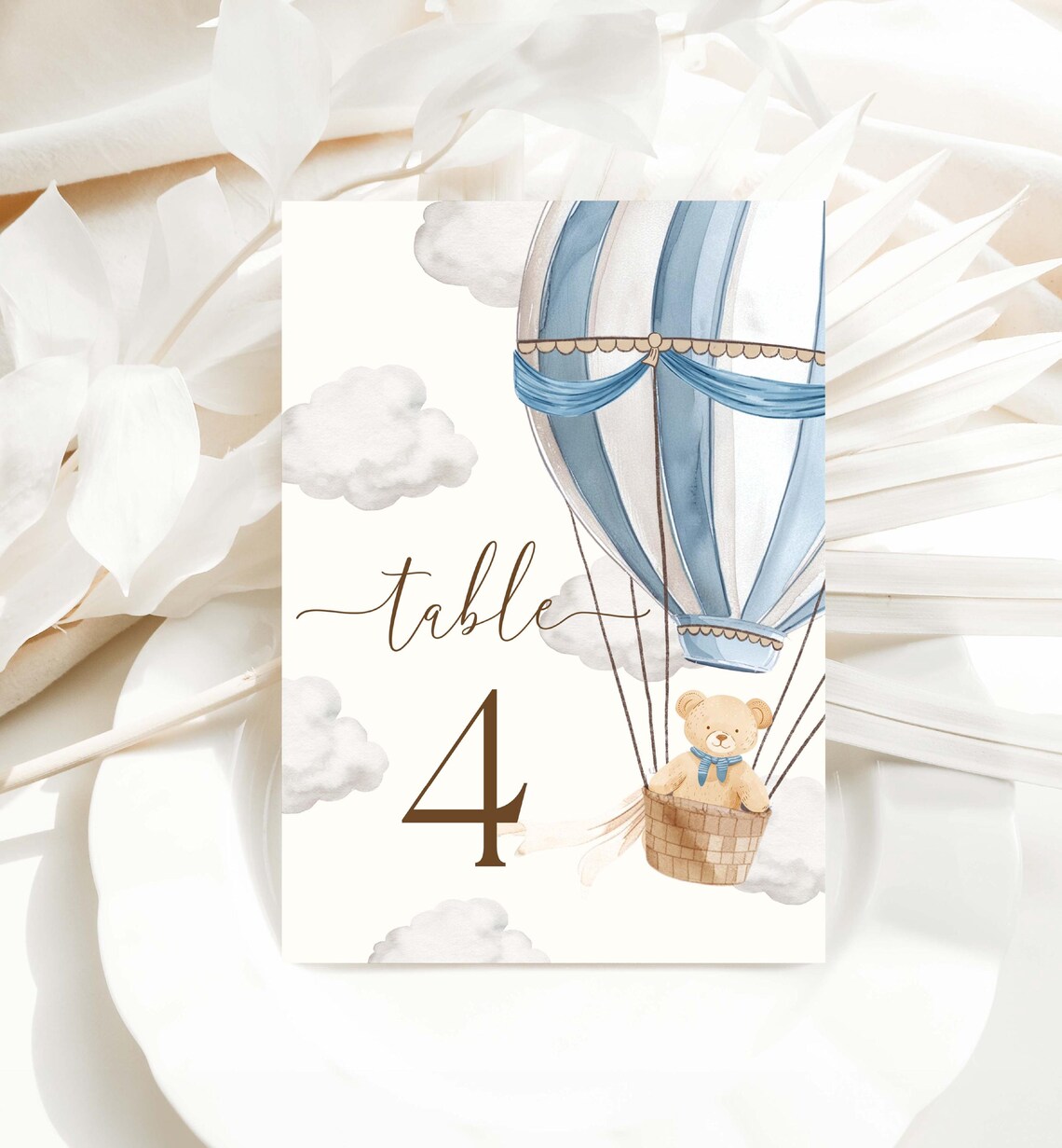 Teddy Bear Baby Shower Table Numbers, Blue Hot Air Balloon (printable ...