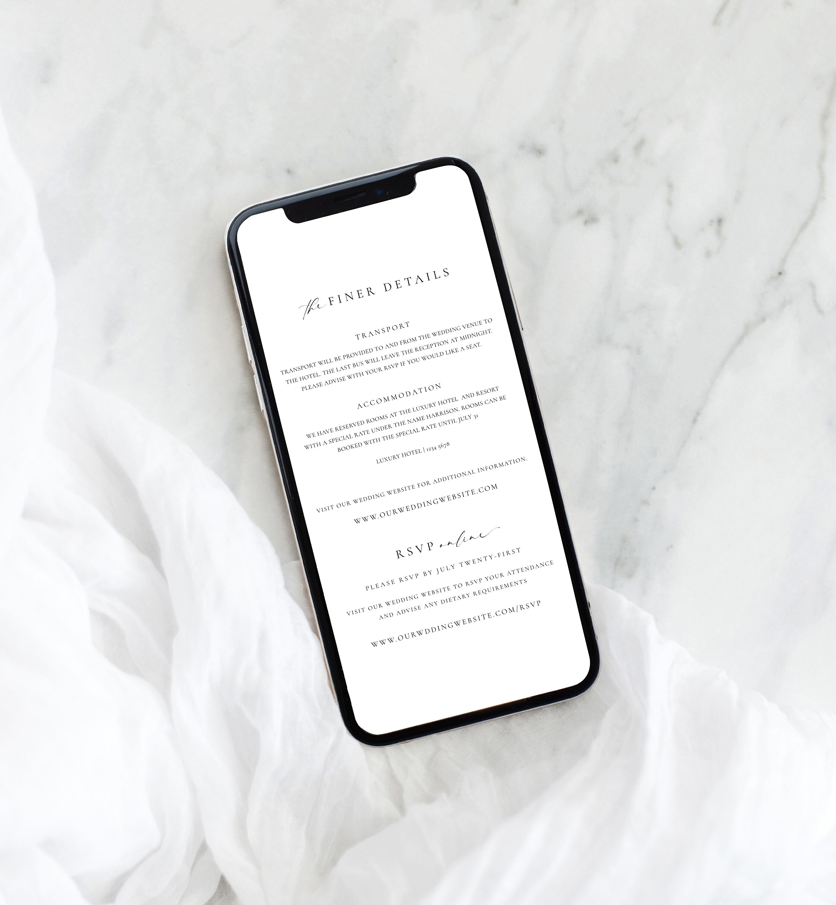Digital Wedding Smartphone Invitation and Details, Electronic Text ...