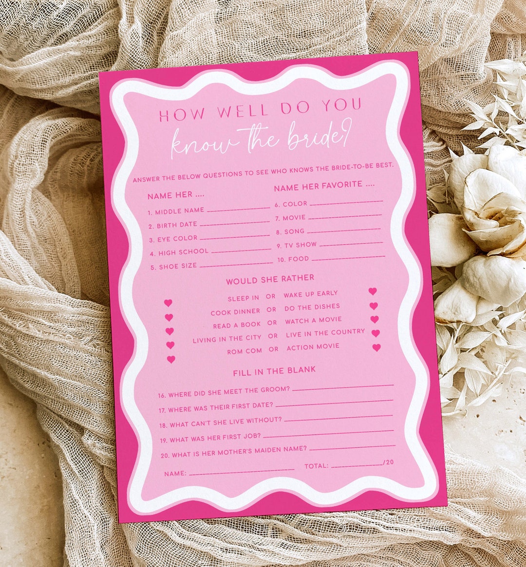 How Well Do You Know the Bride Game, Printable Bridal Shower Trivia ...