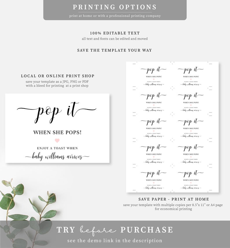 Pop It When She Pops Tag Template Printable Baby Shower Mini - Etsy