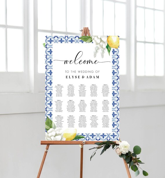 Printable Wedding Table Plan Mediterranean Blue Tile Lemons | Etsy