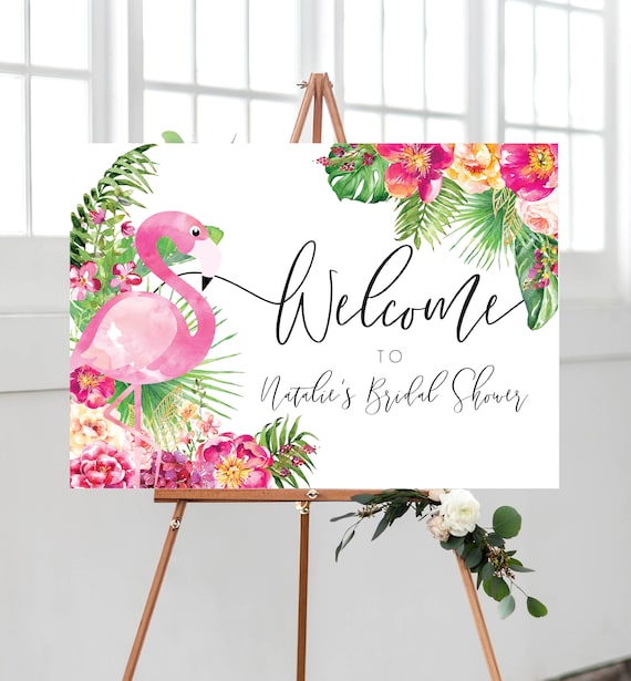 Flamingo Welcome Sign Palms Bridal Shower Poster Tropical Bridal Shower ...