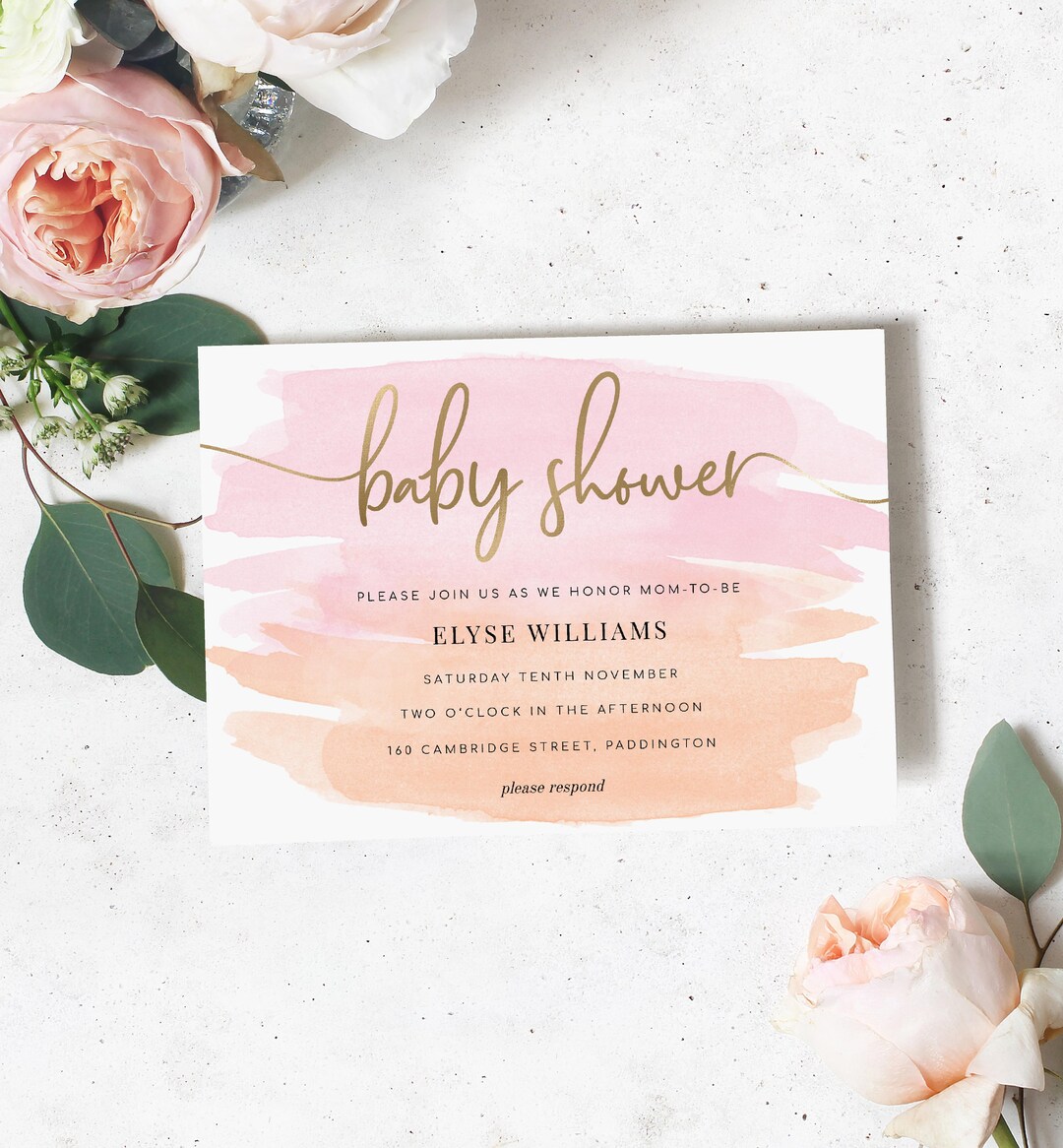 Plantilla de invitación de baby shower lámina de oro invitación ...