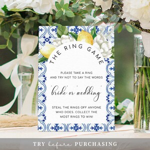 The Ring Game Sign, Printable Don't Say Bride or Wedding Game Sign ...