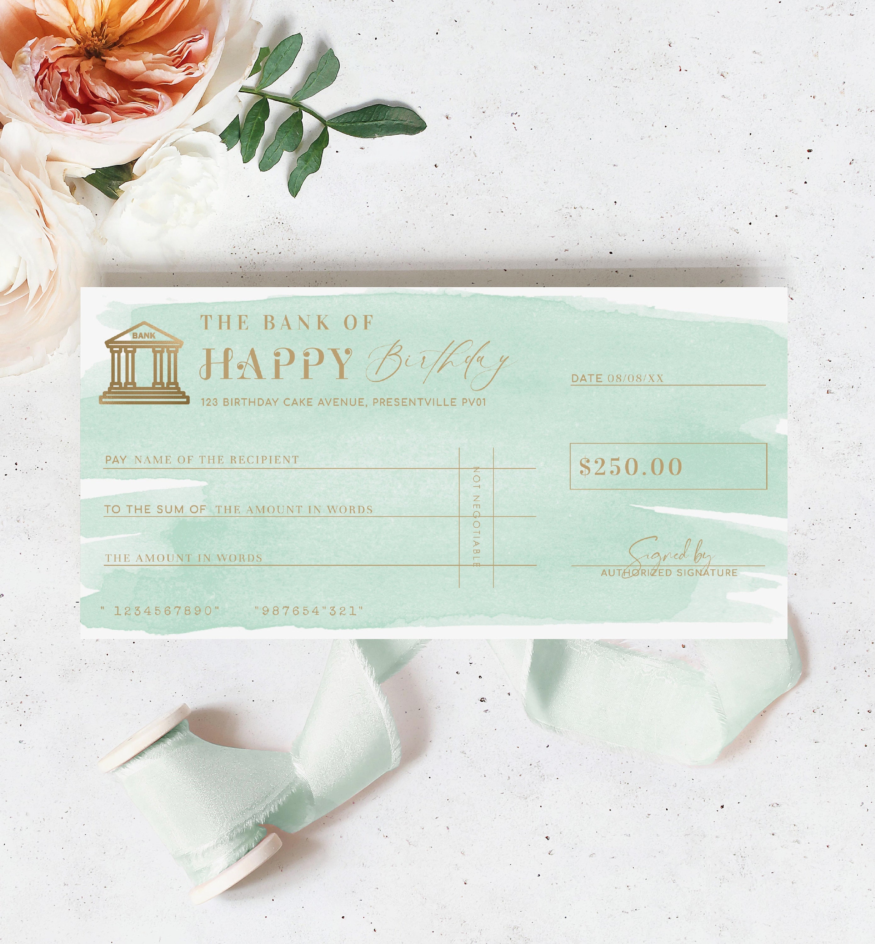 Birthday Cheque Template Fake Bank Cheque Gift Voucher - Etsy UK