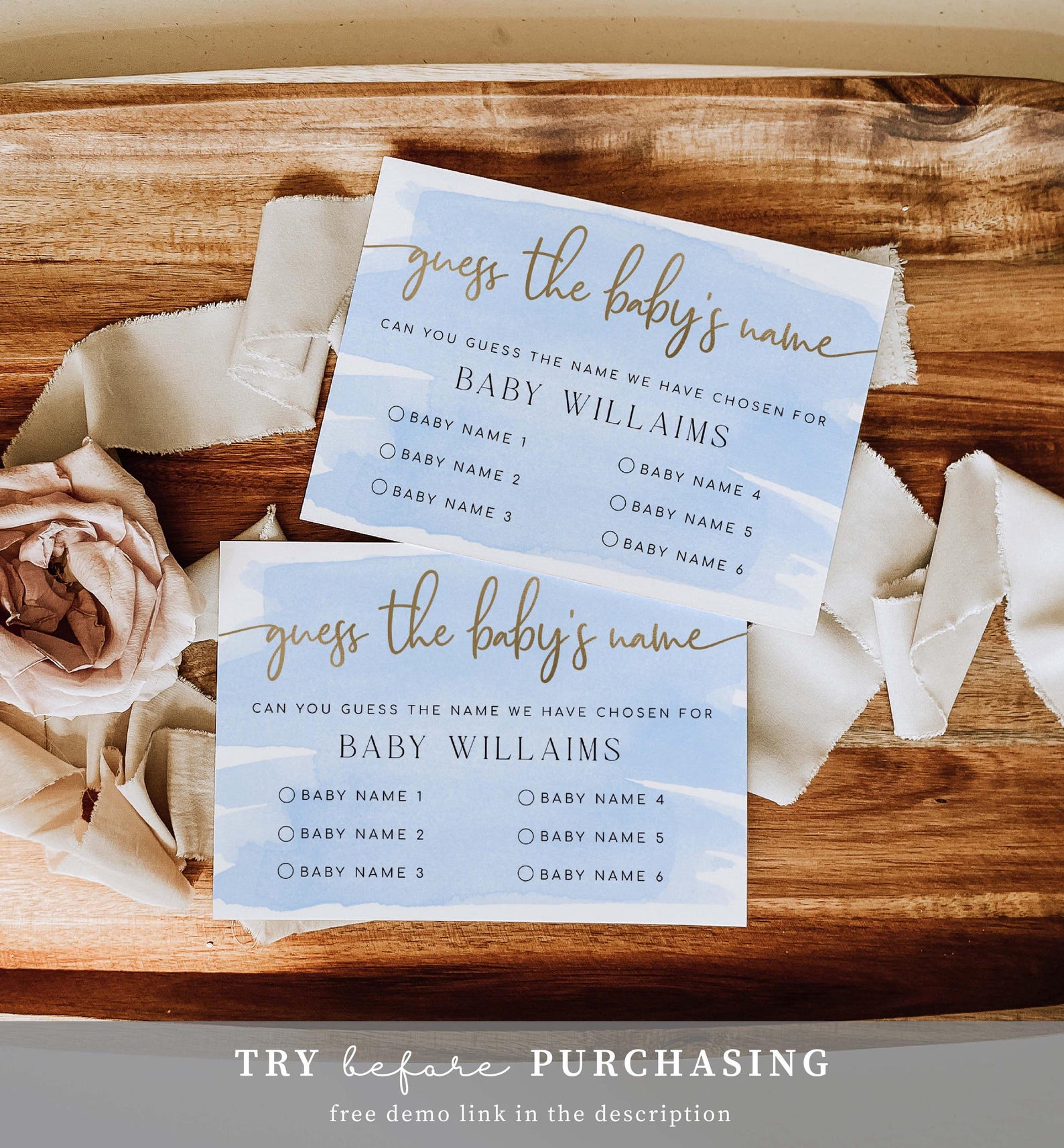 Blue Watercolor Baby Shower Game, Guess the Name (printable) - Etsy
