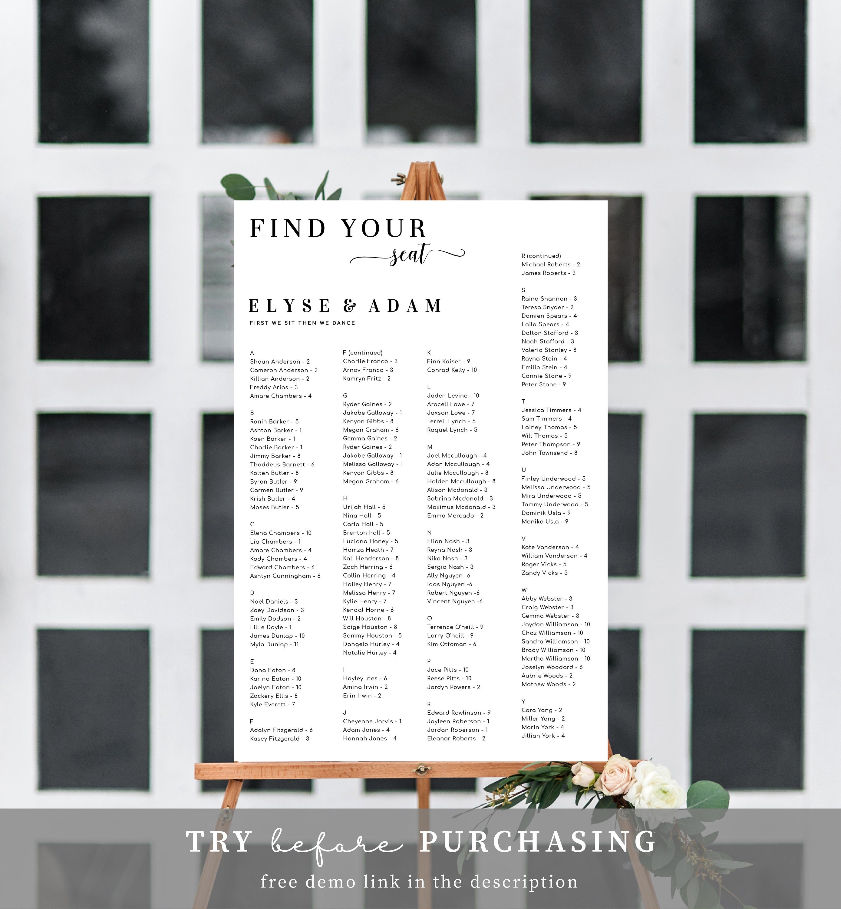 Alphabetical Find Your Seat Seating Plan Template Editable - Etsy Australia