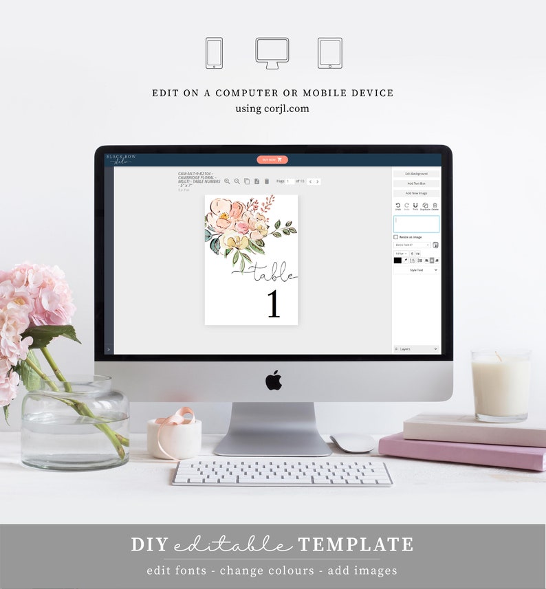 Editable Table Numbers, Vintage Floral Wedding Printable Table Number ...