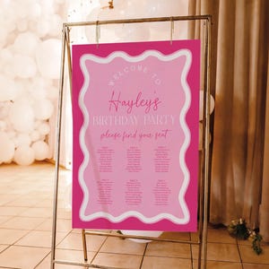 Hot Pink Wave Seating Chart Template, Bridal Shower, Bachelorette Party ...