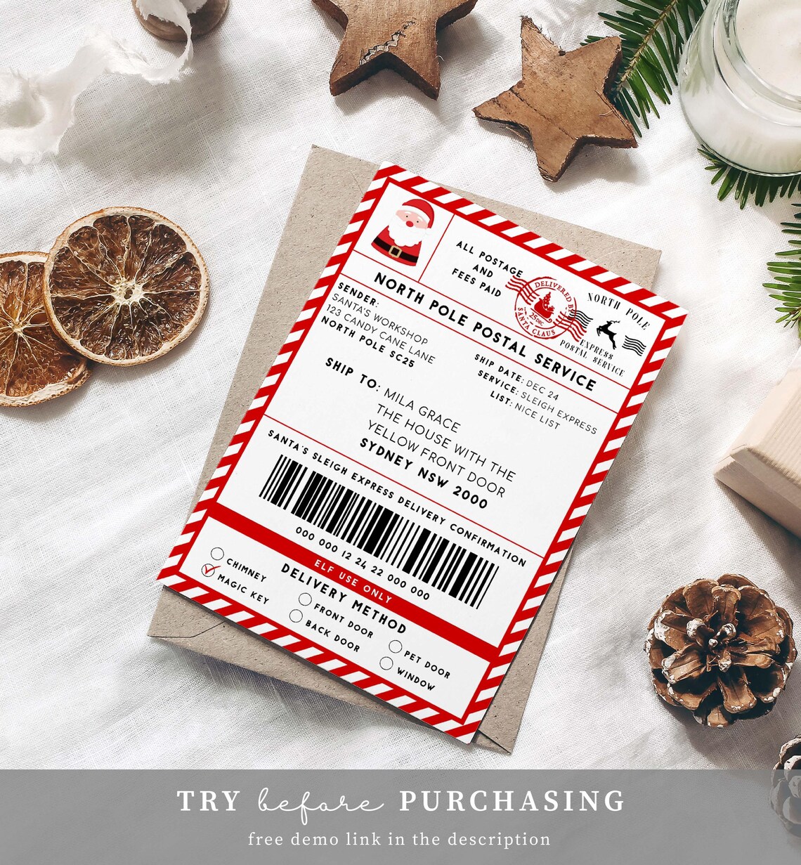 Printable Santa Mail Label, North Pole Delivery Tag (digital Download ...
