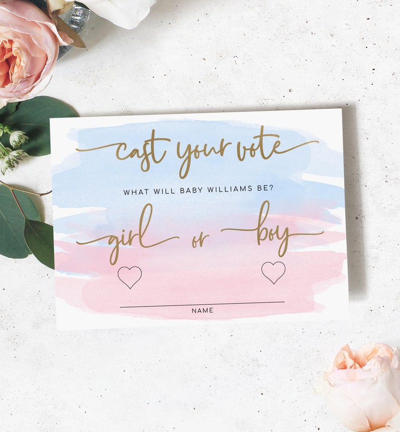 Cast Your Vote Gender Reveal Voting Card Pink and Blue - Etsy