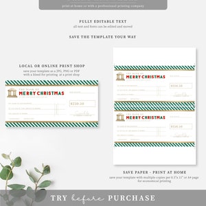 Christmas Cheque Template Fake Bank Cheque Gift Voucher - Etsy Australia