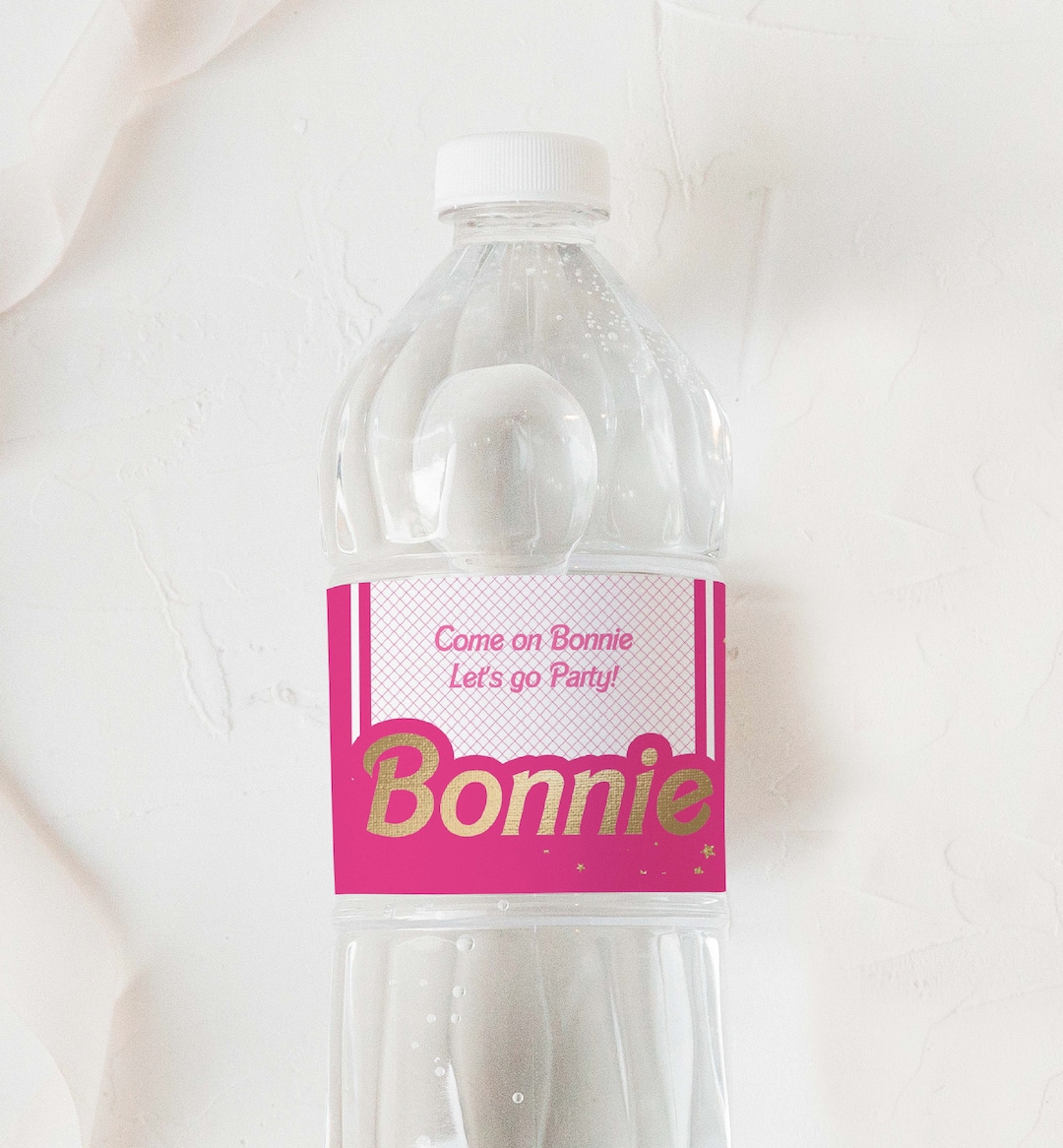 Editable Water Bottle Label Template, Hot Pink Gold Doll Theme Kids ...